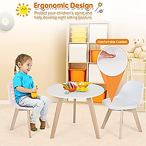 Costzon Kids Table and Chair Set, 3 Pcs Wood Activity Play Table w/Padded Seat & Wood Legs for Arts, Crafts, Reading, Preschool, Kindergarten, Playroom, Mid Century Modern Toddler Table & Chairs