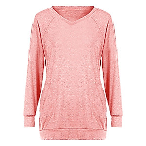 Womens Long Sleeve t Shirts Casual Loose Fit Comfy Tunic Tops Solid v Neck Fall Fashion 2023 Pullover Blouses Women Fall Fashion 2023 Pink 3X