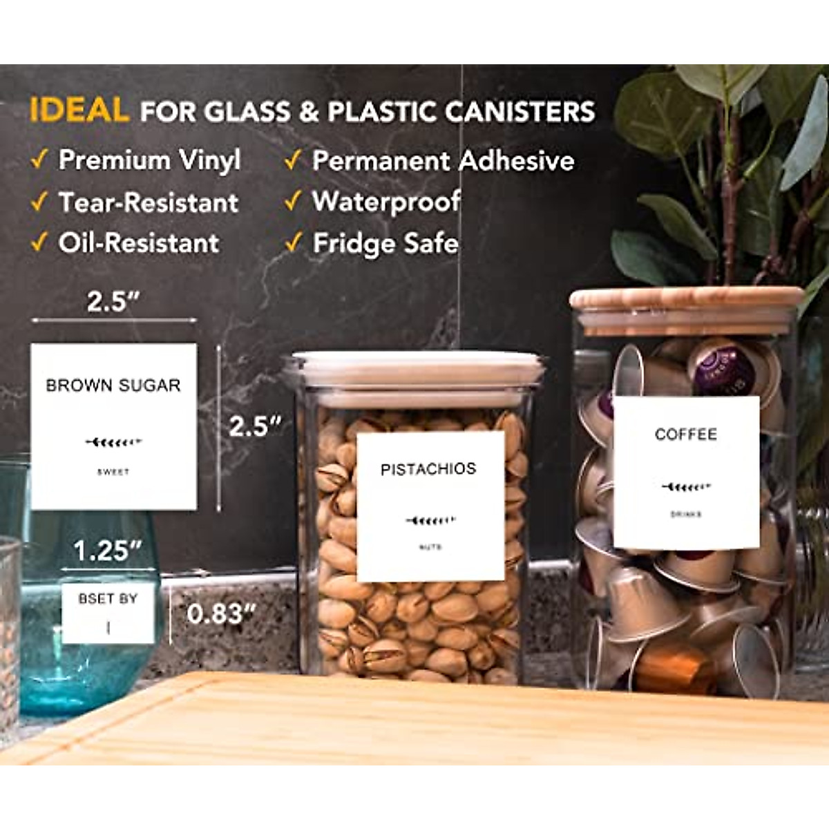 180 Kitchen Pantry Labels for Food Storage Containers, Preprinted Minimalist Food Labels for Jars, Waterproof Black Script Jar Label Stickers for Organization and Storage