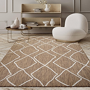 Adiva Rugs Outdoor Indoor Area Rug, Weather Resistant, Easy to Clean, Stain Resistant Floor Mat for Dining Room, Backyard, Deck, Patio (WOODEN, 5' x 7')