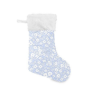 Kigai Christmas Stockings Bright Blue Flowers Large Candy Stockings Stuffers Kids Cute Xmas Sock Decorations 1PC for Home Holiday Party 12" x18"