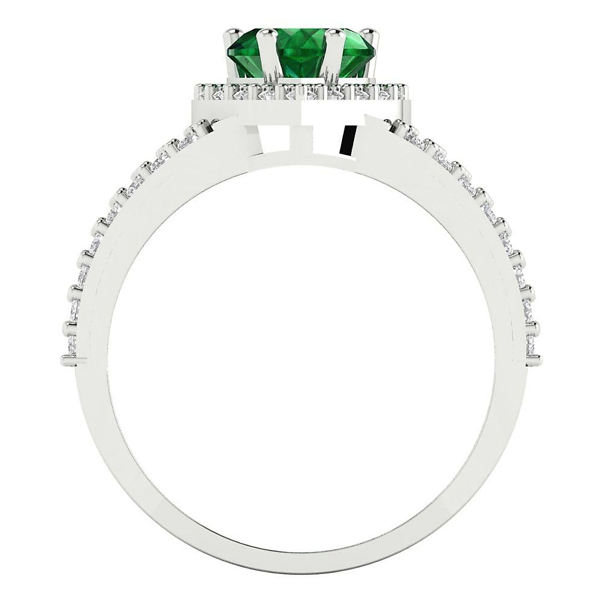 1.75 Carat Heart cut Custom Engraving Halo split shank faux Green Emerald Engagement Everlasting Ring 14k White Gold 8