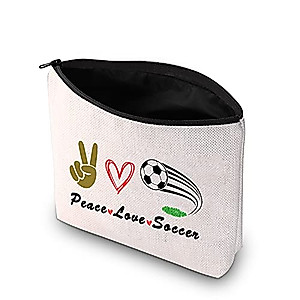 PXTIDY Soccer Gift Soccer Cosmetic Bag for s Peace Love Soccer Travel Cosmetic Makeup Pouch Football Soccer Player Gifts Soccer Team Soccer Coach Gift ()