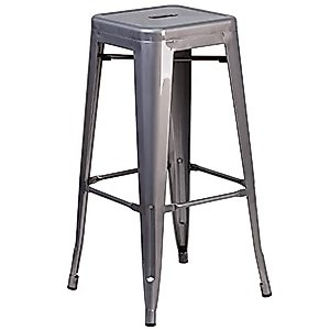 Flash Furniture Lincoln 30'' High Backless Clear Coated Metal Indoor Barstool with Square Seat