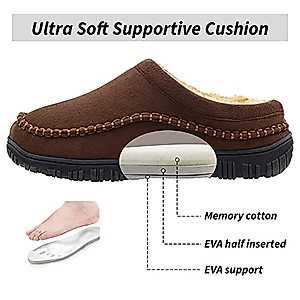 FLYFUPPY Men's Moccasin Slippers Fluffy Lining Microsuede Upper for Indoor/Outdoor Cozy Comfort Brown Size 12