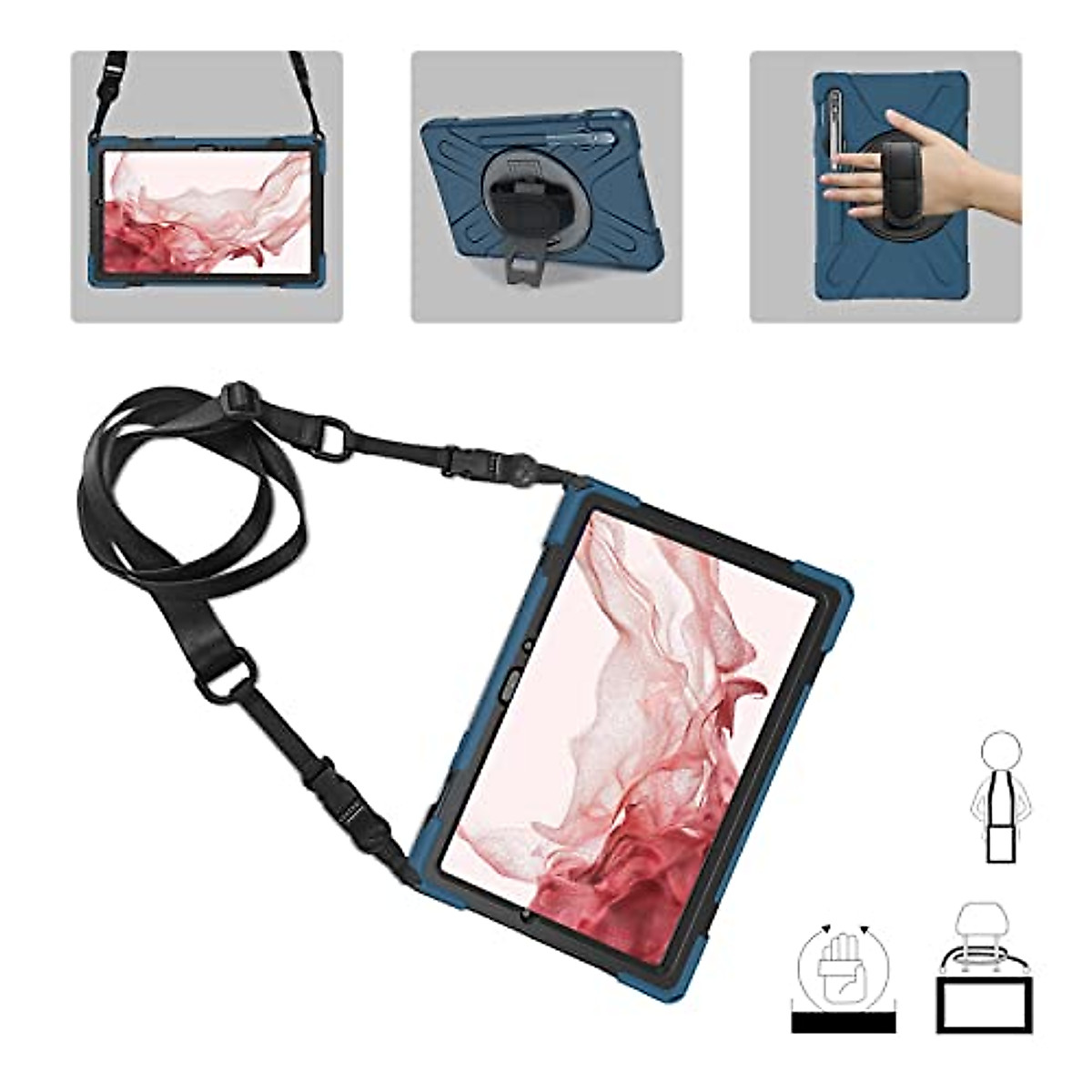 ProCase Galaxy Tab S8 2022 / Tab S7 2020 11 Inch Case (SM-X700/706/T870/T875) with S Pen Holder, Rugged Heavy Duty Shockproof Rotating Kickstand Protective Cover for Galaxy Tab S8 S7 11" -Moroccoblue