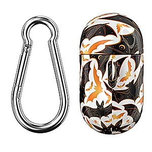 Cavka Case Compatible with Airpods Pro & Pro 2 Airpods 3-2-1 Gen Witchcraft Protective Lock Clip Design Portable Moon Print Cover with Keychain Full Body Cute Bats Halloween Plastic Shell