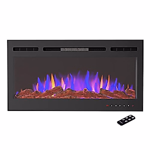 Northwest 36-Inch Electric Fireplace - Wall Mount or Recessed Heater with Front Vent, LED Colors, Brightness and Media Options, and Remote (Black)