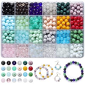 600PCS Glass Beads for Jewelry Making Bracelet Making kit Crystal Beads Mixed Healing Bead Rock Loose Nature Stone Gemstone for DIY Bracelet Necklace Essential Oil (Glass Beads)