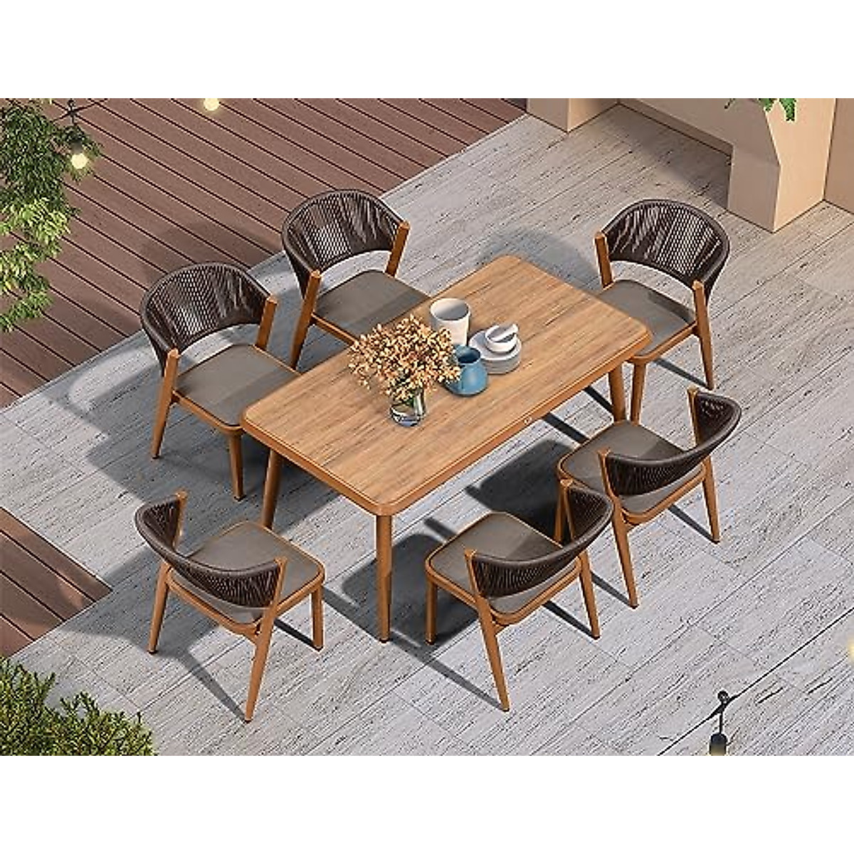PURPLE LEAF 7 Pieces Outdoor Dining Set All-Weather Wicker Outdoor Patio Furniture with Table All Aluminum Frame for Lawn Garden Backyard Deck Patio Dining Set with Cushions, Brown