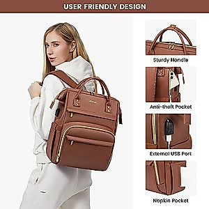 LOVEVOOK Laptop Backpack for Women Fashion Travel Backpack Purse PU Leather 15.6 Inch Computer Bag Large Teacher Nurse Bag for Work Business College