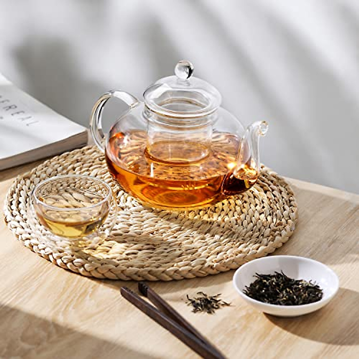 CnGlass 33.8oz Glass Teapot with Removable Infuser,Stovetop Safe Tea Kettle,Blooming & Loose Leaf Tea Pot