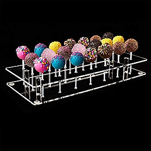 HOMOKUS Cake Pop Holder, 2 Pack Clear Acrylic Cake Pop Stand, 21 Holes Display Lollipop Stand Holder Clear Acrylic for Birthday Parties Weddings Baby Showers Candy Decorative