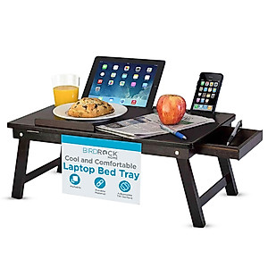 BIRDROCK HOME Laptop Bed Tray with Storage Drawer and Tilt Surface | Folding Legs and Mouse Pad | Fits Laptops Up to 15" | Slot for Tablets Up to 9.6" | Smart Phones Up to 4" | Espresso