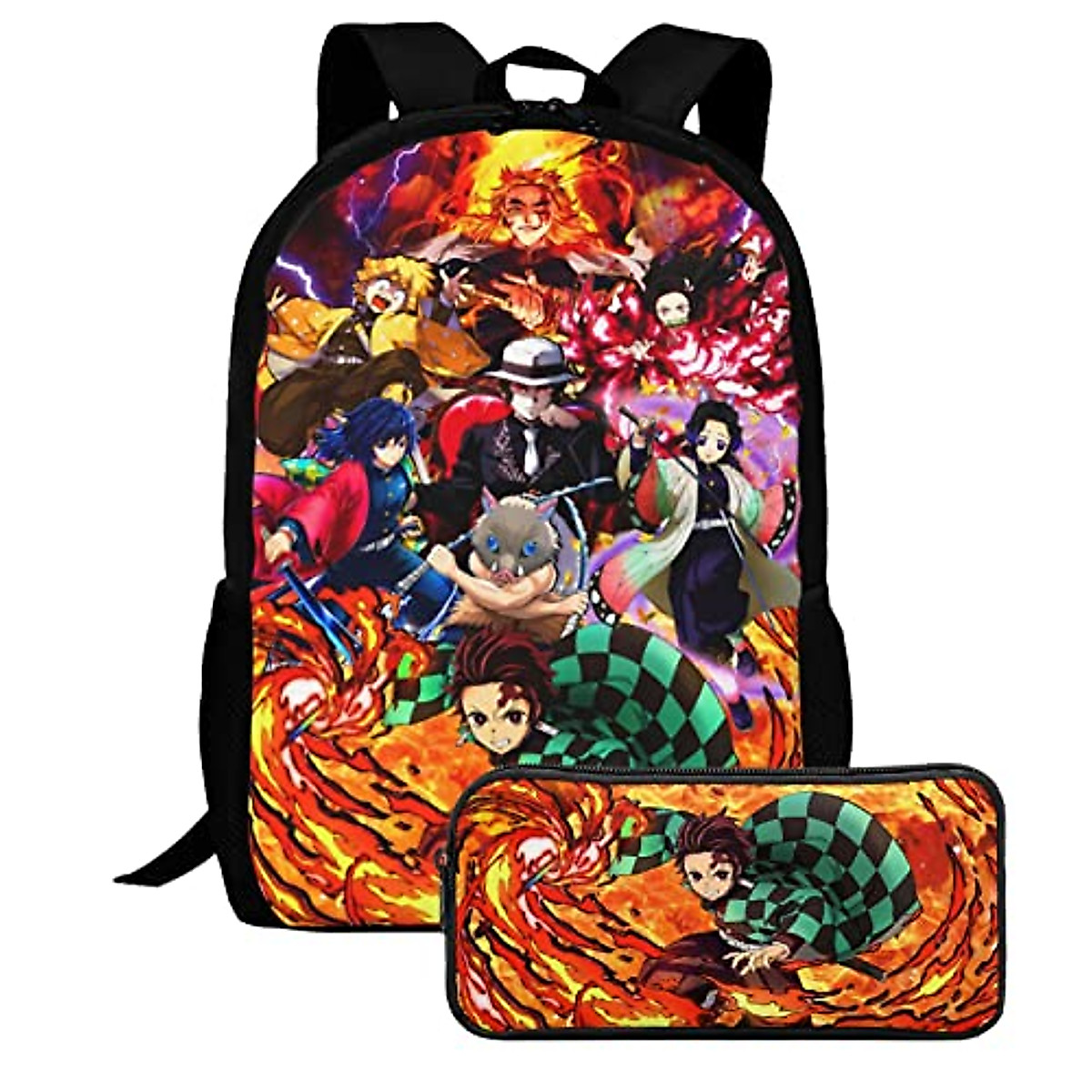 2PCS Anime Backpack With Pencil Case, 17 Inch Fashion Print Cartoon Daypack Laptop Bookbag Color G2