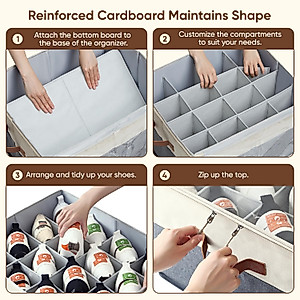 TOSHISON Shoe Organizer for Closet, Space-Saving Shoe Storage Boxes, Fits 16 Pairs, Large Clear Shoe Box Storage Containers, Foldable Shoe Storage Bins with Bottom Support