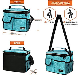 opux Insulated Lunch Bag for Men Women, Leakproof Thermal Lunch Box Work School, Soft Lunch Cooler Bag with Adjustable Shoulder Strap for Adult Kid Boy Girl, Reusable Lunch Pail, Turquoise Blue