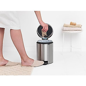 Brabantia New Icon Step Trash Can (1.3 Gal/Matt Steel FPP) Soft Closing Kitchen Garbage/Recycling Can with Removable Bucket