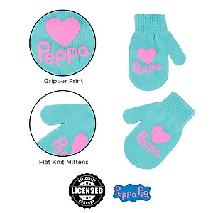 Hasbro Girls Winter Accessory Hat and Mittens Set, Peppa Pig Beanie for Toddler Ages 2-4, Blue/Pink