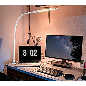 YOUKOYI Desk Lamp with Clamp, Swing Arm Lamp, Flexible Gooseneck Architect Table Lamp- Stepless Dimming, 3 Color Modes, Touch Control, 9W, 1050LUX Eye-care Desk Lamp for Home/Office/Study/Work (White)