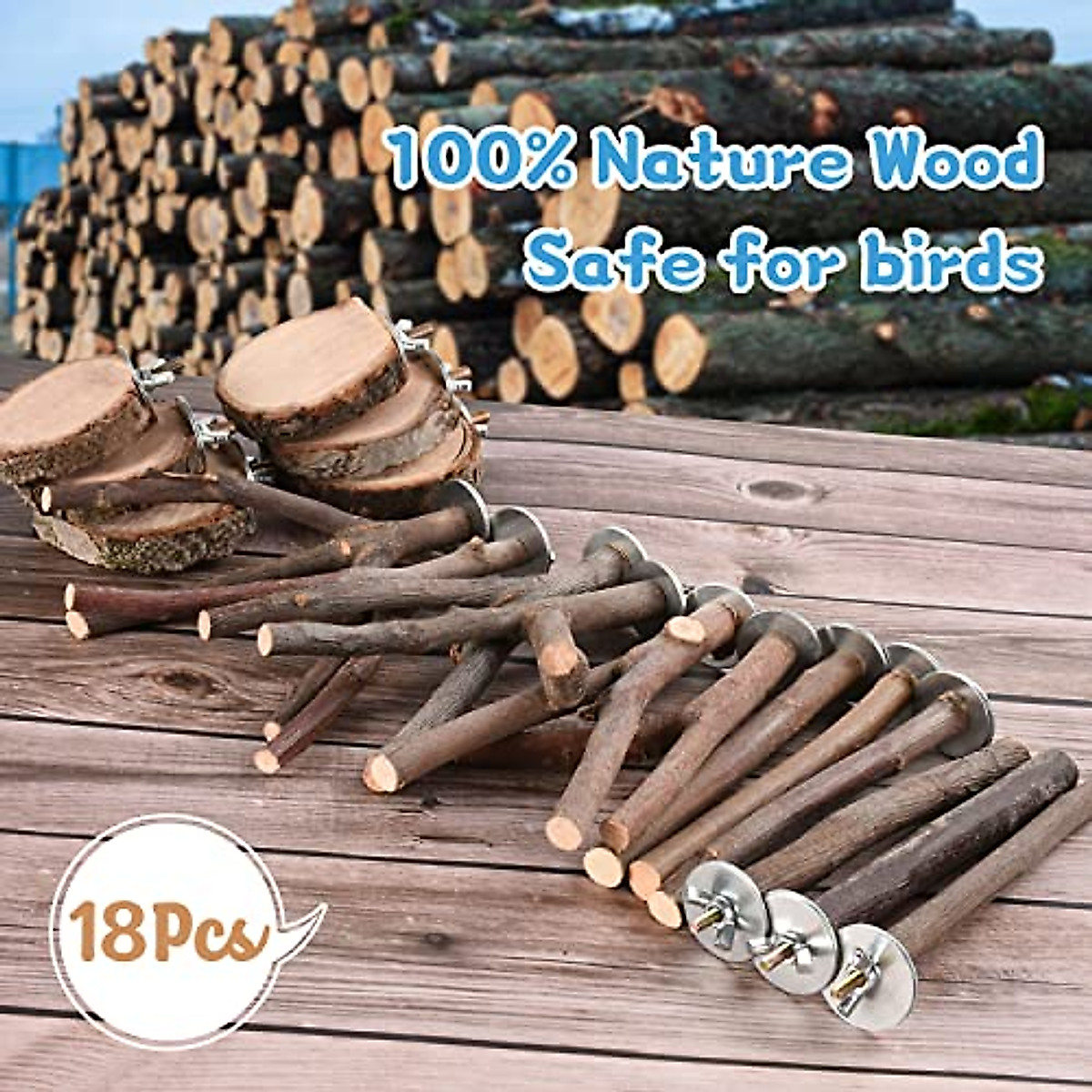 9 PCS Bird Perches Stand Toy, Natural Wood Parrot Perch Stand Bird Cage Branches Platform Accessories for Parakeets Cockatiels Conures Macaws Finches Love Birds