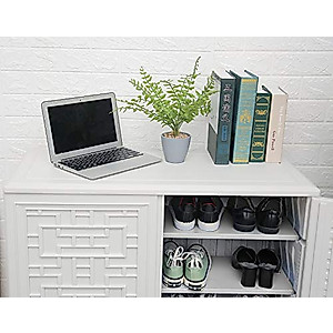 HOMSPARK Medium Resin Storage Cabinet Waterproof, 60-Gallon Indoor & Outdoor Deck Box for Garden Tools, kitchen Accessories, with 2 Laminate Shelves, (34 in. L x 15 in. W x 36 in. H, Light Beige)