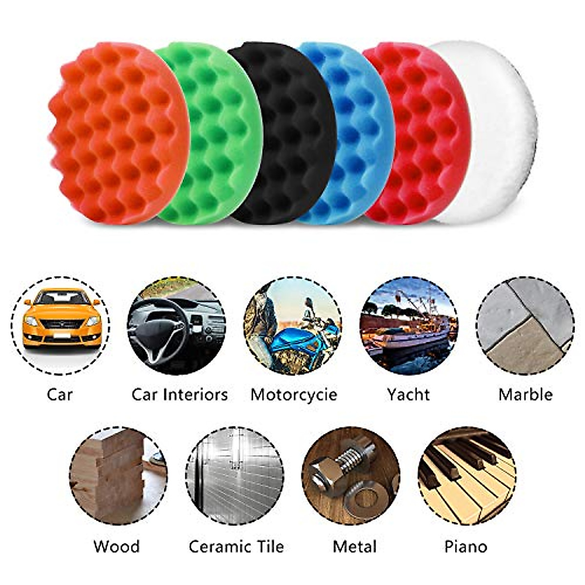 12 Pcs Buffing Polishing Pads 6 Inch Compound Buffing Sponge Pads Cutting Polishing Pad Kit for Car Buffer Polisher Compounding, Polishing and Waxing