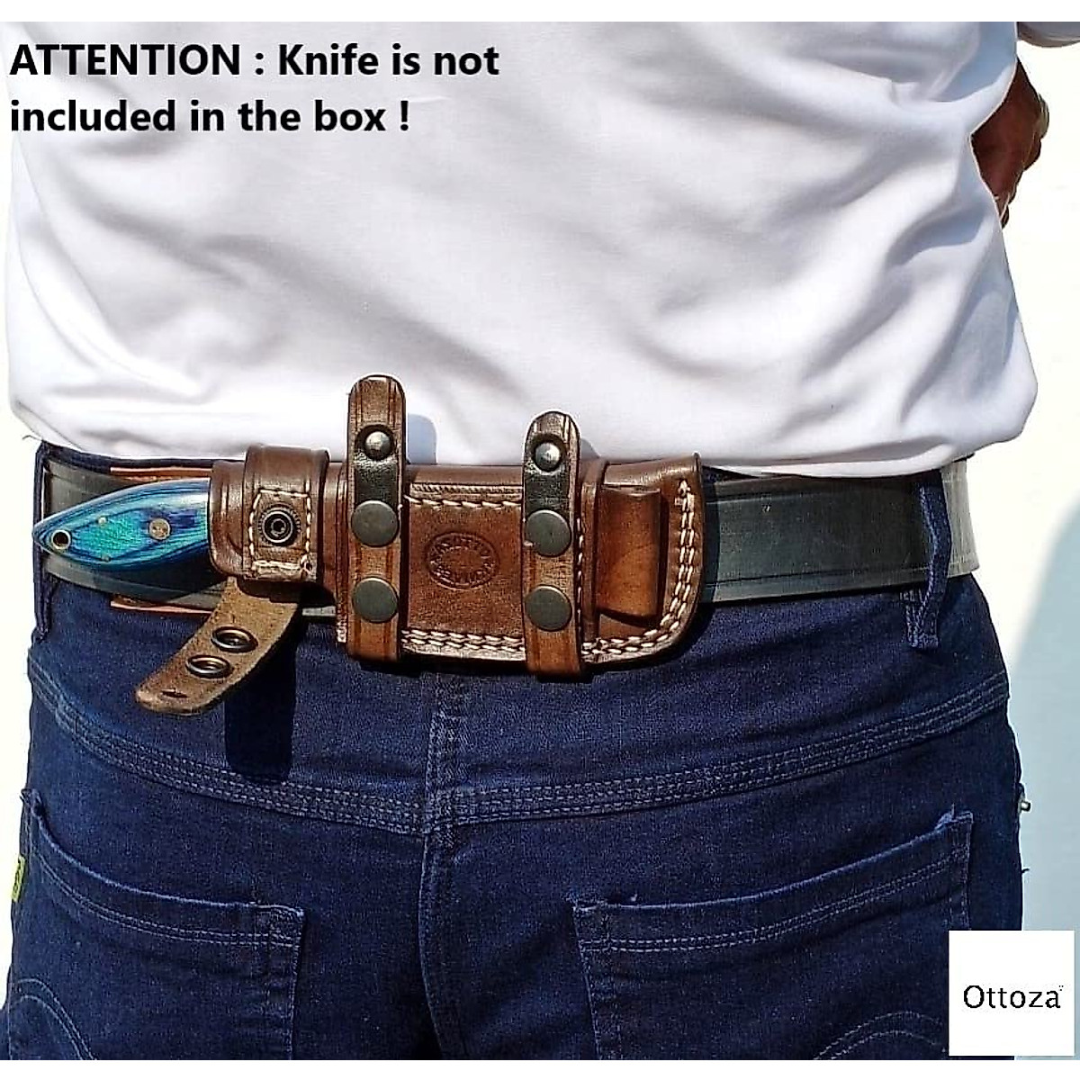 Ottoza Handmade Small Knife Sheath - Leather Knife Sheath LEFT HAND Bushcraft Knife Sheath - Hunting Knife Sheath - Survival Knife Sheath - Horizontal Carry Dark Brown TOP GRAIN LEATHER No:129