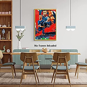 Soccer Superstar Kylian Mbappe Poster, Soccer Player Art Print, Kylian Mbappe Wall Art, Inspirational Football Star Canvas Poster for Boy's Room Man Cave Office Decor, Sports Poster, 16"x24"-No Frame