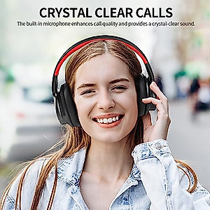 AUSDOM Bluetooth Noise Cancelling Headphones: E7 Wireless Over Ear ANC Headphones with Microphone, 50H Playtime, Hi-Fi Stereo Sound, Comfortable Earpads for Travel Work Adults, Black Red