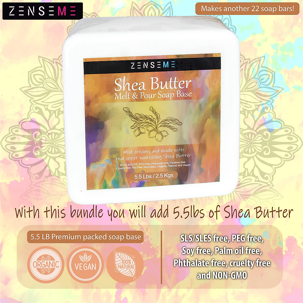 ZenseMe Bundle of Soap Making Kit with 5.5 LB Shea Butter Soap Base Bundle | DIY Melt and pour organic natural supplies for adults, beginners and experts