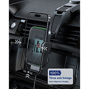 Wireless Car Charger, ZEEHOO DUOXX Dual Coils 15W Fast Charging Auto-Clamping Car Mount, Dashboard, Vent Charging Phone Holder Smart Sensor Cradle for iPhone 15 14 13 12, S23 Ultra, Z Flip4 3, etc