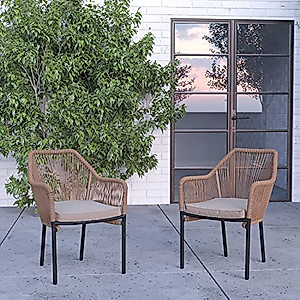 Merrick Lane Magnolia Outdoor Furniture Sets 2 Piece Natural All-Weather Woven Patio Chairs with Ivory Cushions