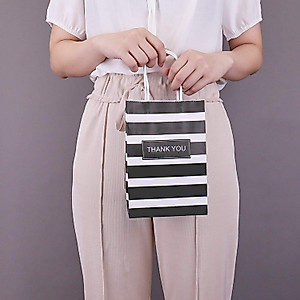 Ronvir 50pcs Thank You Paper Bags - 5.25x3.25x8 Inches Small Black And White Gift Bags For Party Favor, Business, Wedding, Birthday, Shopping