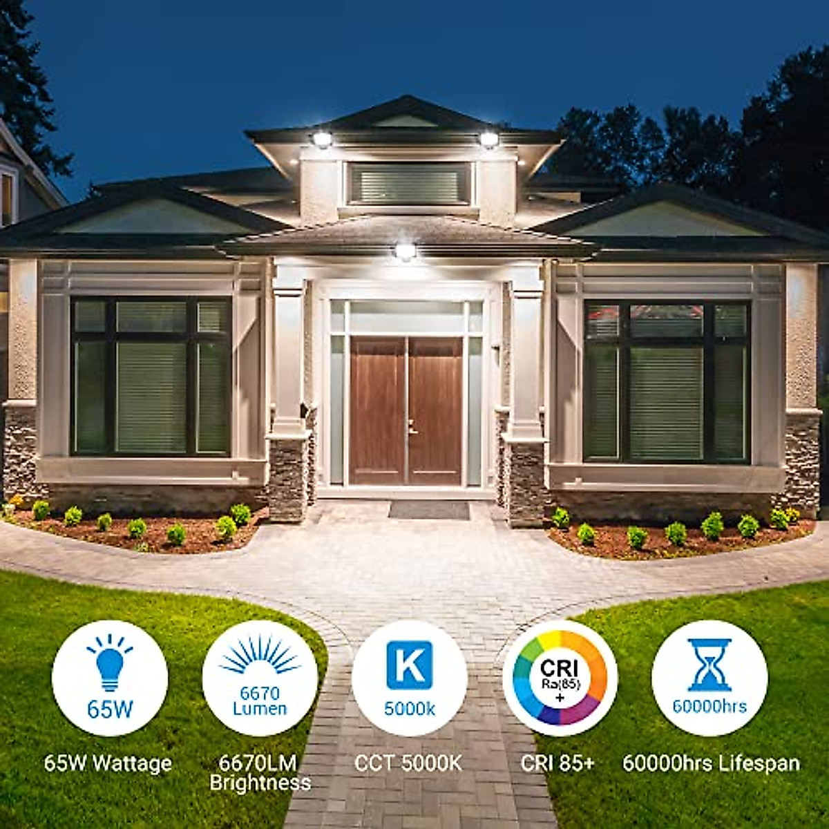 DEWENWILS 65W Flood Lights Outdoor, 6670 LM Super Bright(500W Equivalent) IP65 Waterproof Knuckle Mount LED Security Light, 5000K Daylight LED Flood Light for Garage, Patio, Yard, UL Listed, Browm