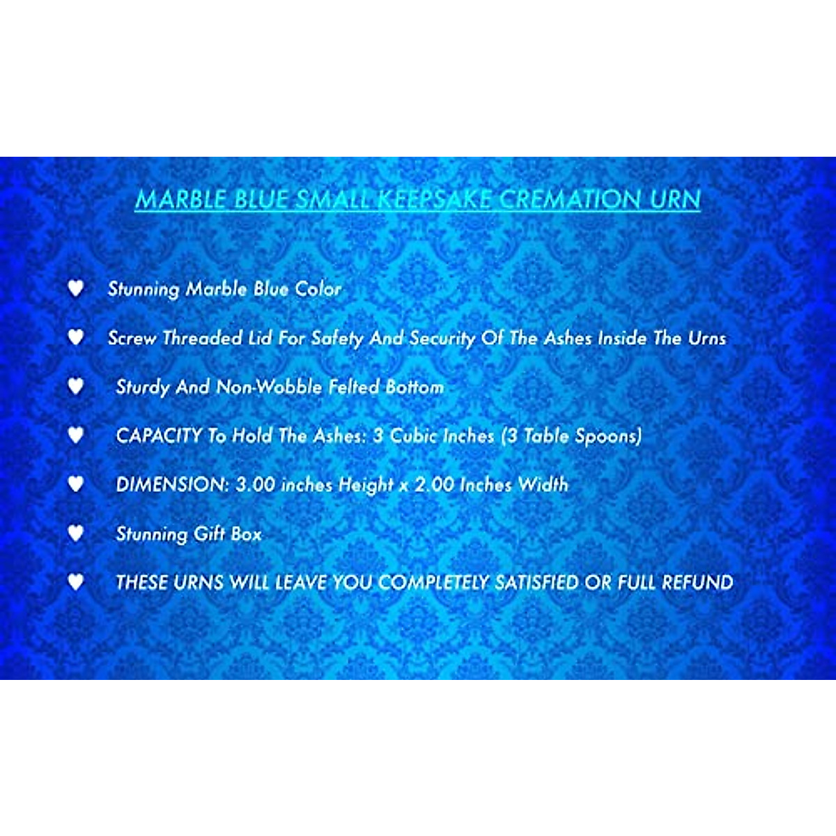 THE ASCENT MEMORIAL Small Cremation Urn for Human Ashes Adult | Marble Blue Mini Keepsake Urn with Velvet Carry Bag A Paper Funnel and A Premium Gift Box | Aesthetic Mini Urn