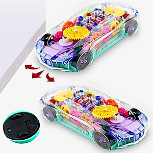 New Concept Transparent Mechanical Gear Toy Musical Car,Early Educational Learning Race Cars,Baby Car Toy with Automatic Steering,Universal Driving Color Lights Flashing Electric Toddler Car