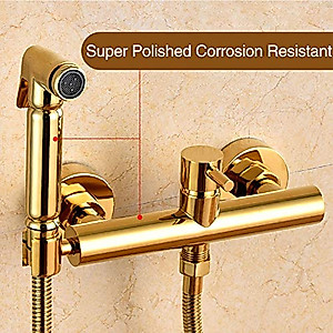 MINJING Bidet Faucet Gold, Hot and Cold Water Mixer Bidet Sprayer, Single Handle Wall Mount Bathroom Toilet Bidet Faucet, Handheld Bidet Sprayer for Toilet