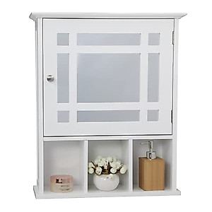 Sandinrayli Bathroom Wall Cabinet, Bathroom Mirror Cabinet with Mirror,Wood Medicine cabinets for Bathroom with Adjustable Shelf & 3 Open Compartments,(White)