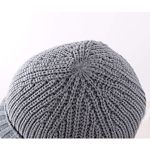 Home Prefer Men's Outdoor Newsboy Hat Winter Warm Thick Knit Beanie Cap with Visor (Light Gray)
