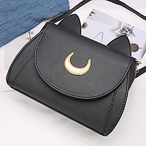 Akstore Women's Handbag Cat Purses Cosplay Sailor Moon Bag PU Leather Girls Handbag Shoulder Bags (Black)