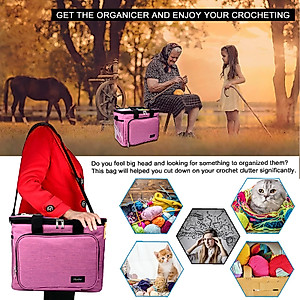 Hoshin Knitting Bag for Yarn Storage, High Capacity Yarn Totes Organizer with Inner Divider Portable for Carrying Project, Knitting Needles(up to 14”), Crochet Hooks, Skeins of Yarn (Purple)