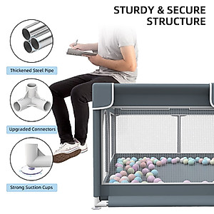 Baby Playpen, 79" x 63" Extra Large Play Yard Playpen for Babies and Toddlers with 50 Ocean Balls, Indoor & Outdoor Safety Baby Activity Center with Breathable Mesh, Anti-Slip Suckers and Zipper Gate