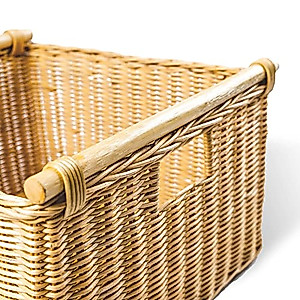 The Basket Lady Deep Pole Handle Wicker Storage Basket, Extra Large, 17.5 in L x 18 in W x 11.5 in H, Sandstone
