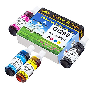 Lucky Bridge 400ml GI290 Compatible Refill Ink for GI-290 GI290 Color Ink Kit for Canon PIXMA G4200 G4210 G3200 G1200 G2200 Printer 100ml for 1BK 1M 1C 1Y(4PK=400ml)-US