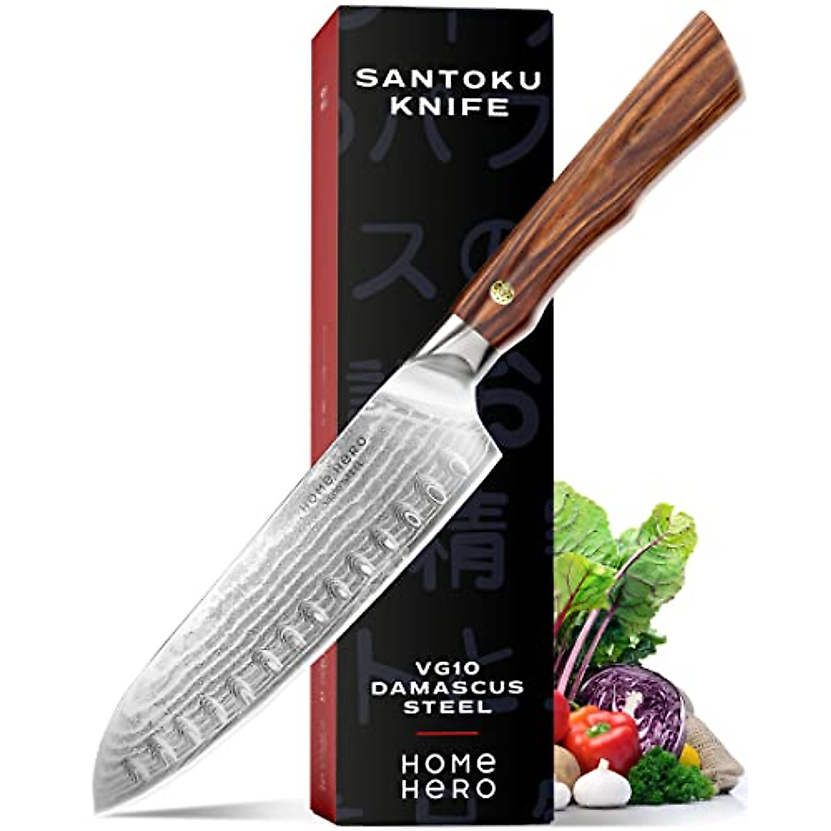 Home Hero Elite Series Santoku Knife 7 Inch - 67 Layer Japanese VG 10 Damascus Chef Knife - Ergonomic Rosewood Handles & Sheath - Ultra Sharp Asian Chef Knives & Kitchen Favorites 2023