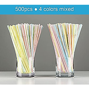 500 Pcs 8.27 Inch Colorful Flexible Plastic Drinking Straws,Individually Wrapped , Bendable,Disposable,Thick Straw for Party, for Use with Any Jumbo Cup or Water Bottle,BAP Free, Dia 0.24inch