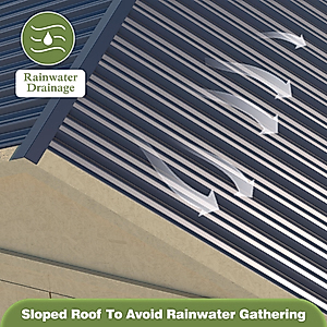 MUPATER 12 ft x 9 ft Outdoor Wood Shed with Metal Roof, Lean-to Storage shed Garden Furniture Tools with Lockable Door and Vents for Garden, Patio