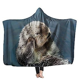 Fullentiart Slothy Hooded Blanket Cute Throw Blanket Sea Otter Swims on The Back Suitable for Sofas Beds Travel 60X80Inches Sloth Hooded Blanket Adult Personalized Throw Blanket Home Throw Blanket