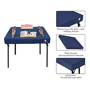 plusvivo Card Table Cover, Mahjong Table Cover Machine Washable Felt Game Table Cover- for Poker, Mahjong, Bridge, Board Game Tablecloth(36" x 36" Blue)